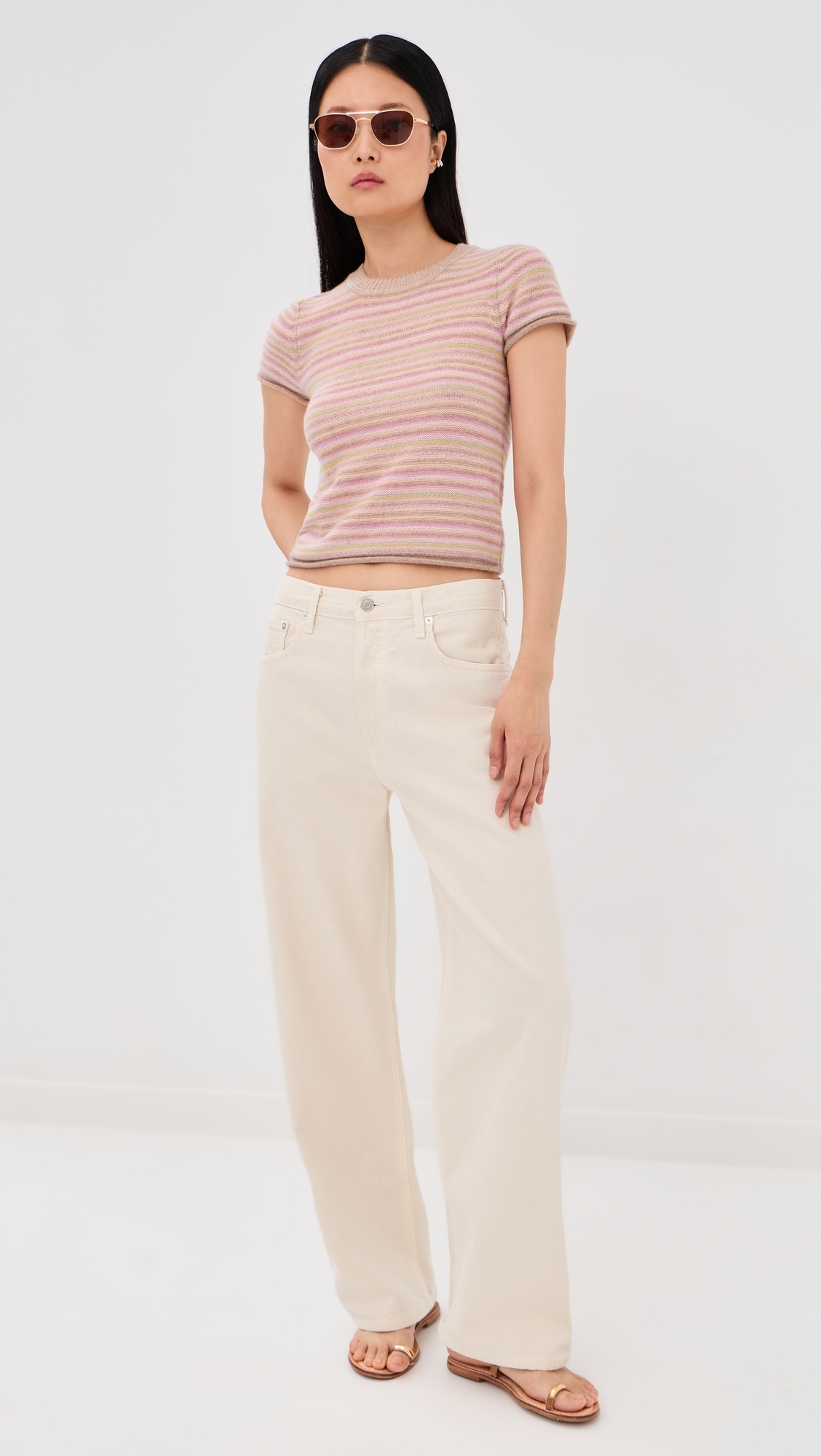 SABLYN Sablyn Jude Cashmere Tee with Stripe Pattern